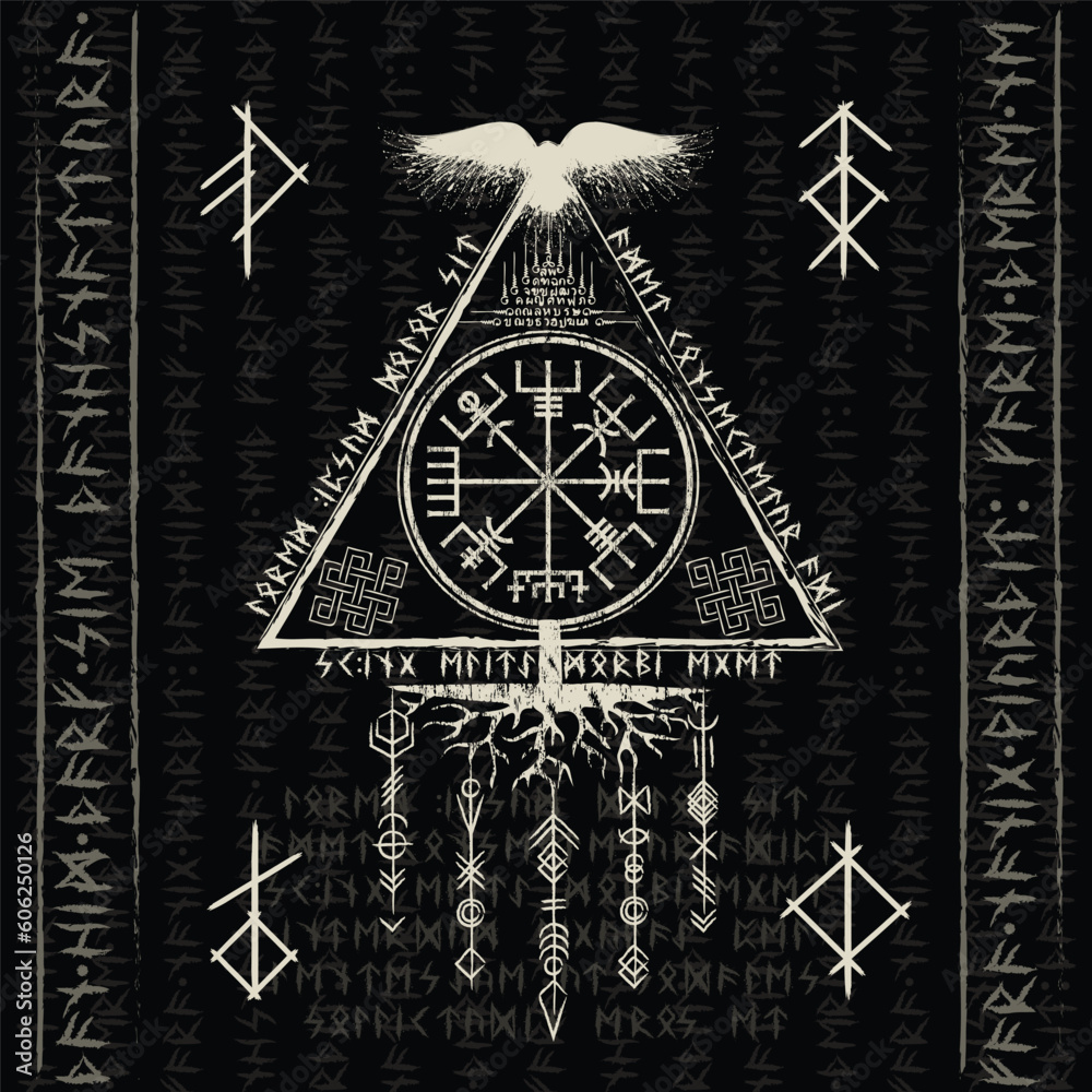 Photo & Art Print Vegvisir Scandinavian symbol and runes, longquattro