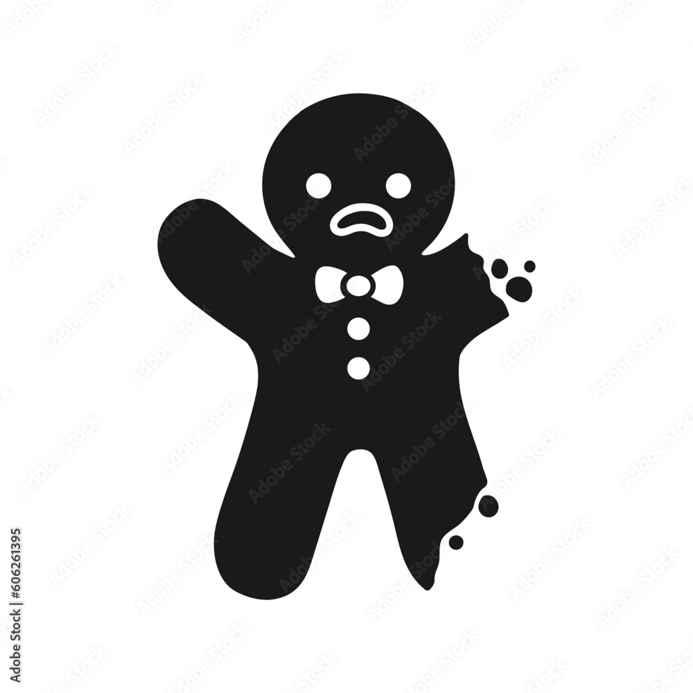 Sad gingerbread man with bite icon. Simple funny illustration of ...