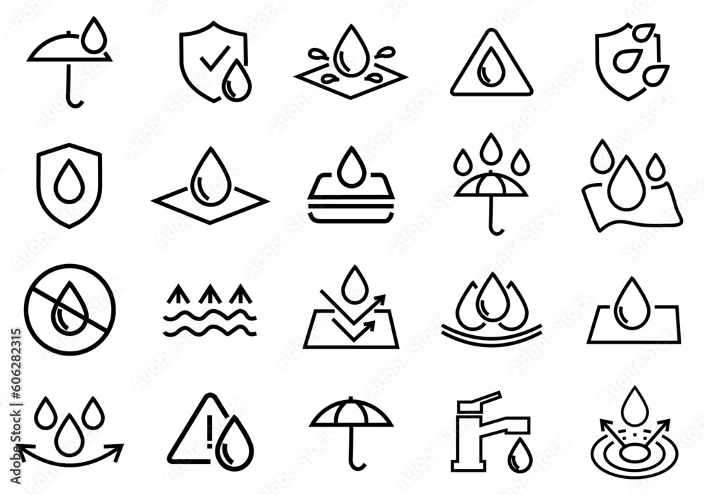 Waterproof icons set vector. water proof symbol illustration of water ...