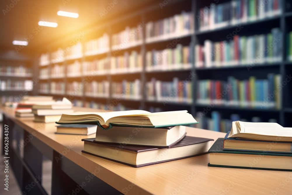 Education learning concept with opening book or textbook in old library ...