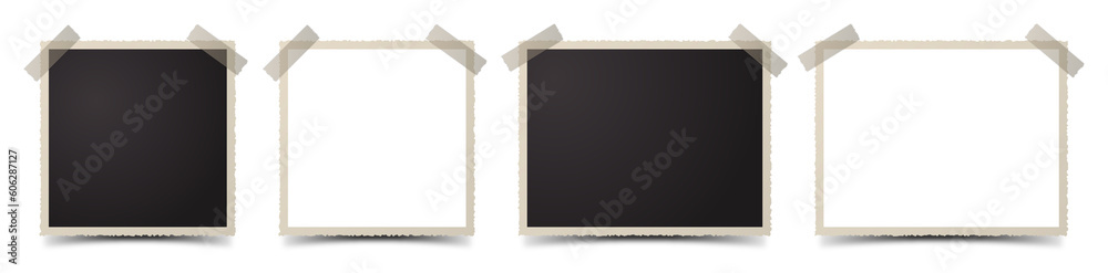 Set of deckle edge photo frames with tape on transparent background ...