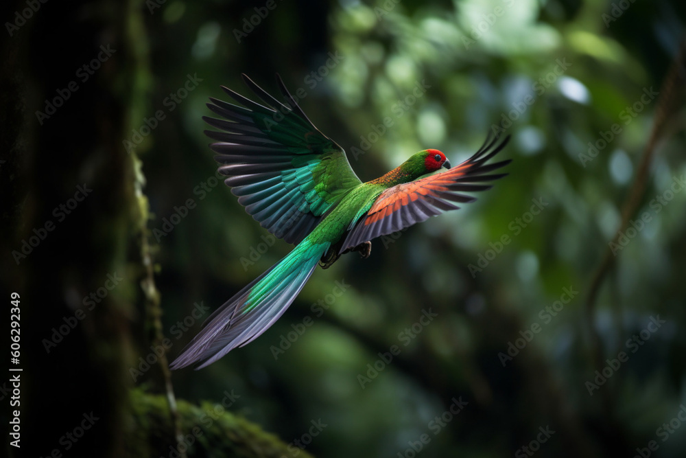 Flying Resplendent Quetzal Pharomachrus mocinno Savegre in Costa Rica ...