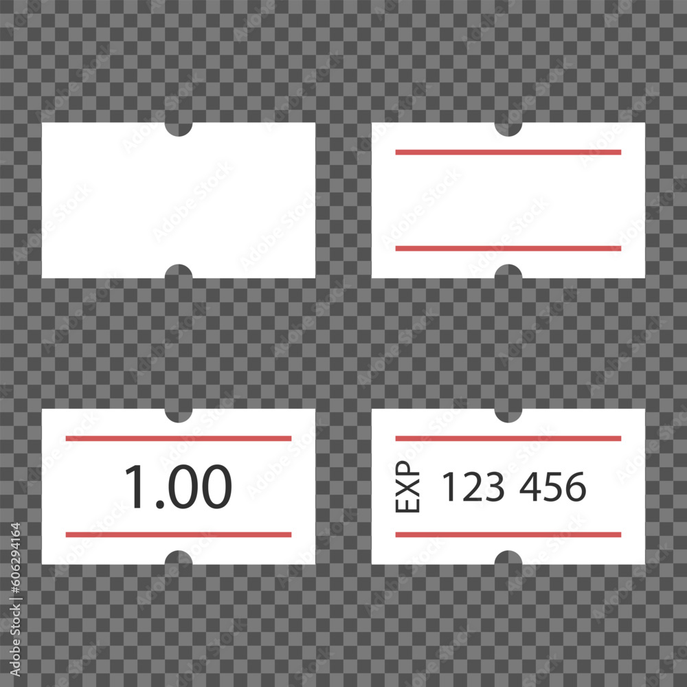 Self-adhesive paper price tag with two red stripes. Blank price label ...
