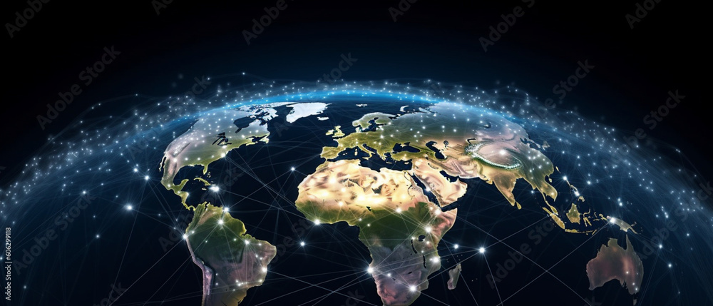 Global telecommunication network around the World with connections ...
