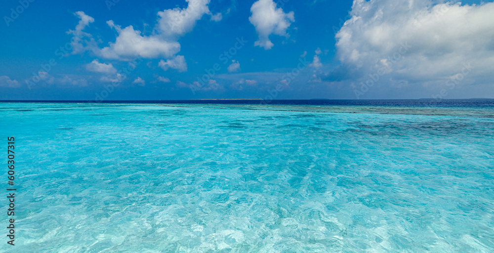 Mediterranean tropical sea blue seascape with relaxing white clouds ...