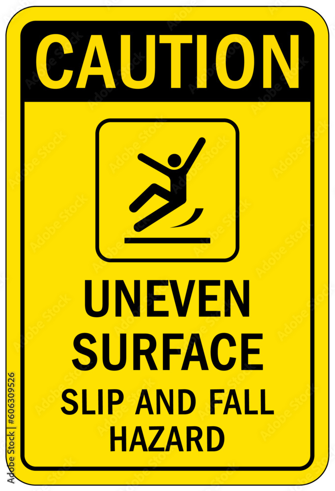 Slip and trip hazard sign and labels uneven surface Stock Vector ...