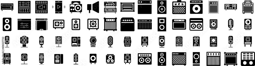 Set Of Amplifier Icons Isolated Silhouette Solid Icon With Volume ...
