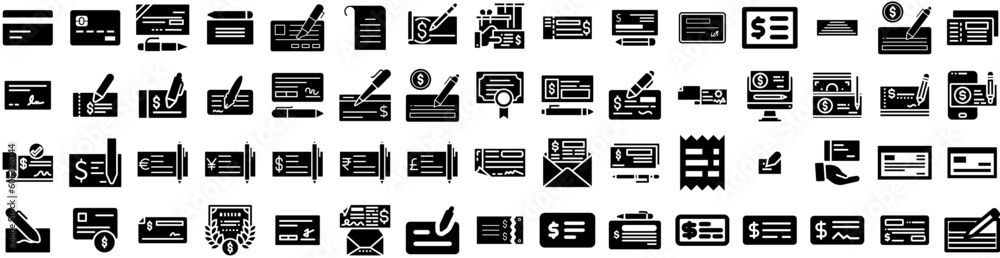 Vetor de Set Of Cheque Icons Isolated Silhouette Solid Icon With Pay ...