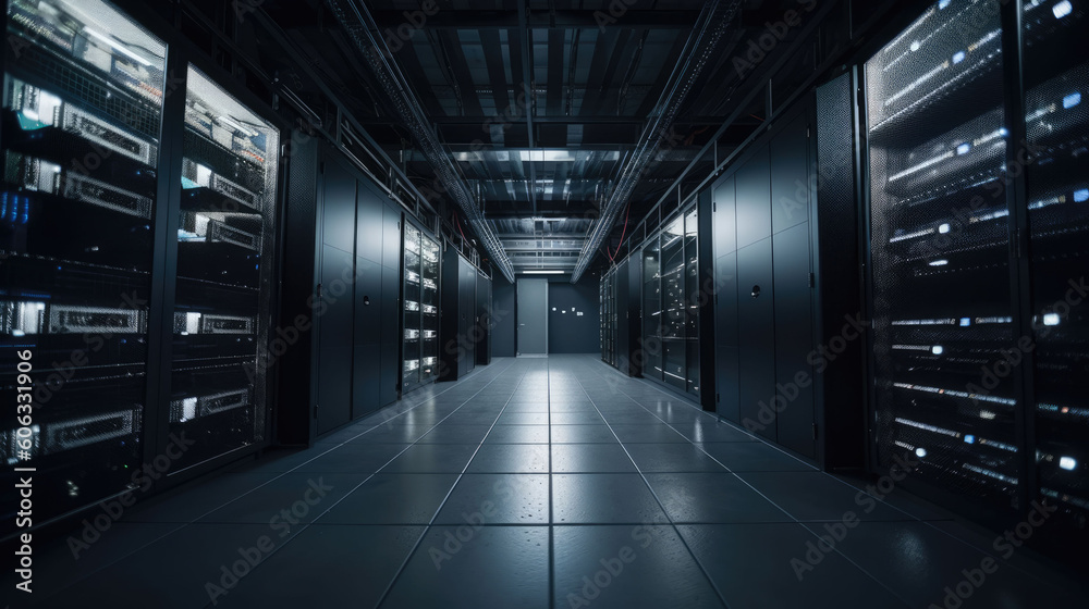 Server room. Modern data center for storing information. Racks for ...