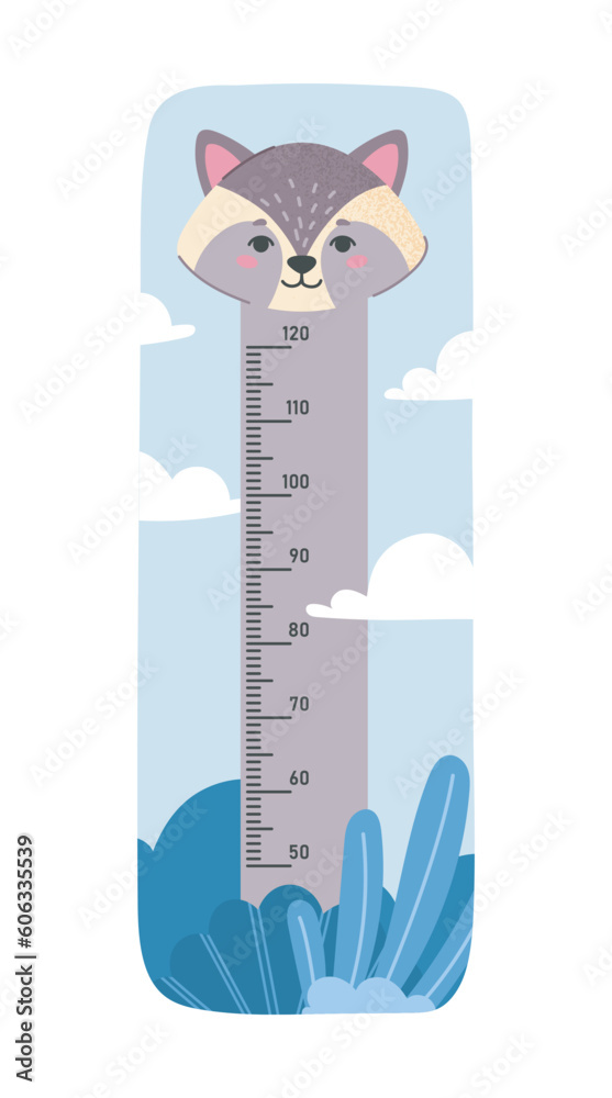Kids height raccoon chart. Scale or meter with centimeter and raccoon ...
