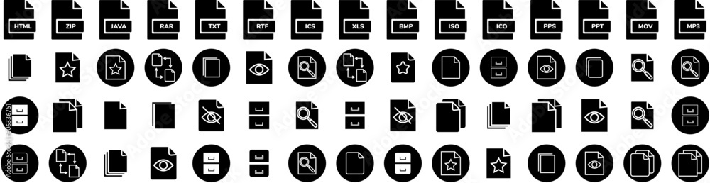 Set Of Format Icons Isolated Silhouette Solid Icon With Digital, Format ...