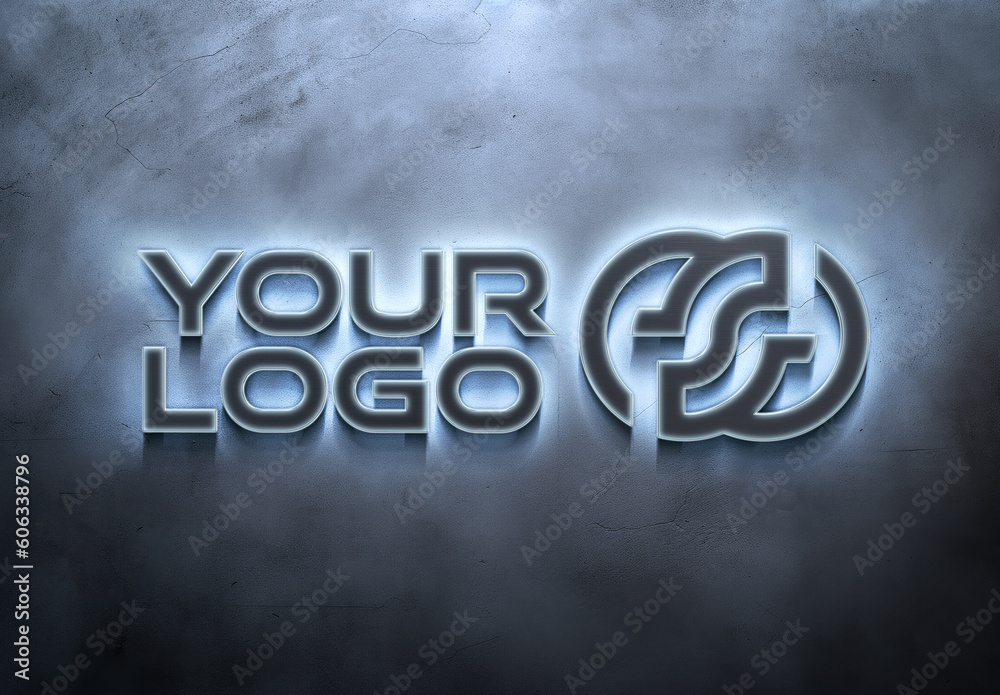 Neon Logo Mockup On Concrete Wall with Glowing 3D Effect Stock Template ...