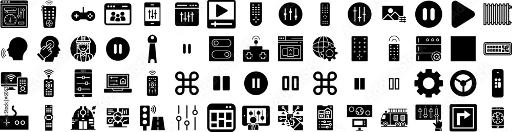 Set Of Control Icons Isolated Silhouette Solid Icon With Control, Man ...