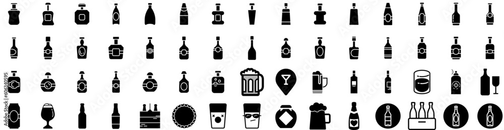 Set Of Alcohol Icons Isolated Silhouette Solid Icon With Whiskey ...