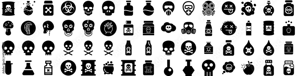 Set Of Poison Icons Isolated Silhouette Solid Icon With Toxic, Sign ...