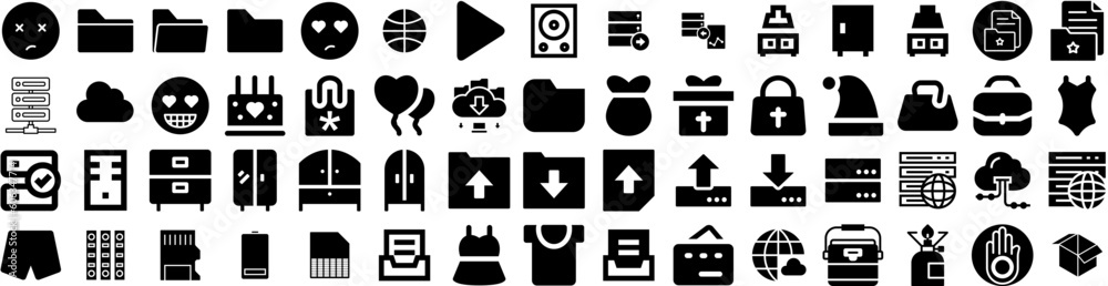 Set Of Storage Icons Isolated Silhouette Solid Icon With System, Unit ...