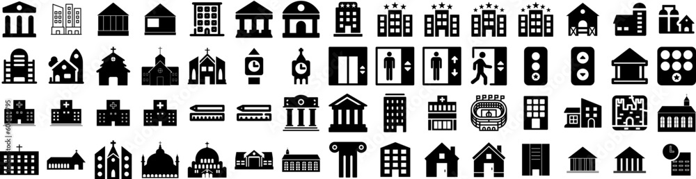 Set Of Building Icons Isolated Silhouette Solid Icon With Building ...