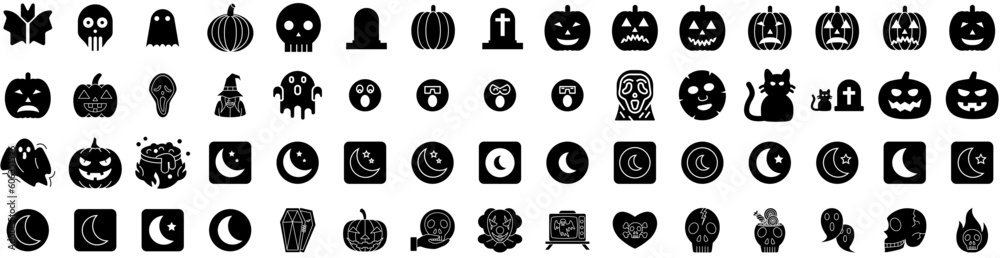 Set Of Scary Icons Isolated Silhouette Solid Icon With Scary, Horror ...