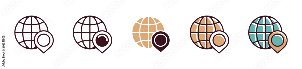 World map location pin icon set vector illustration. globe geo position ...