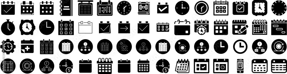 Set Of Schedule Icons Isolated Silhouette Solid Icon With Event, Date ...