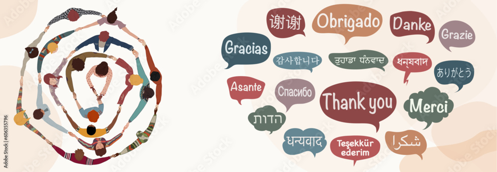 Speech bubbles with text -thank you- in various international languages ...
