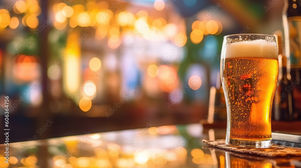 Bokeh background of Street Bar beer restaurant, outdoor in asia ...