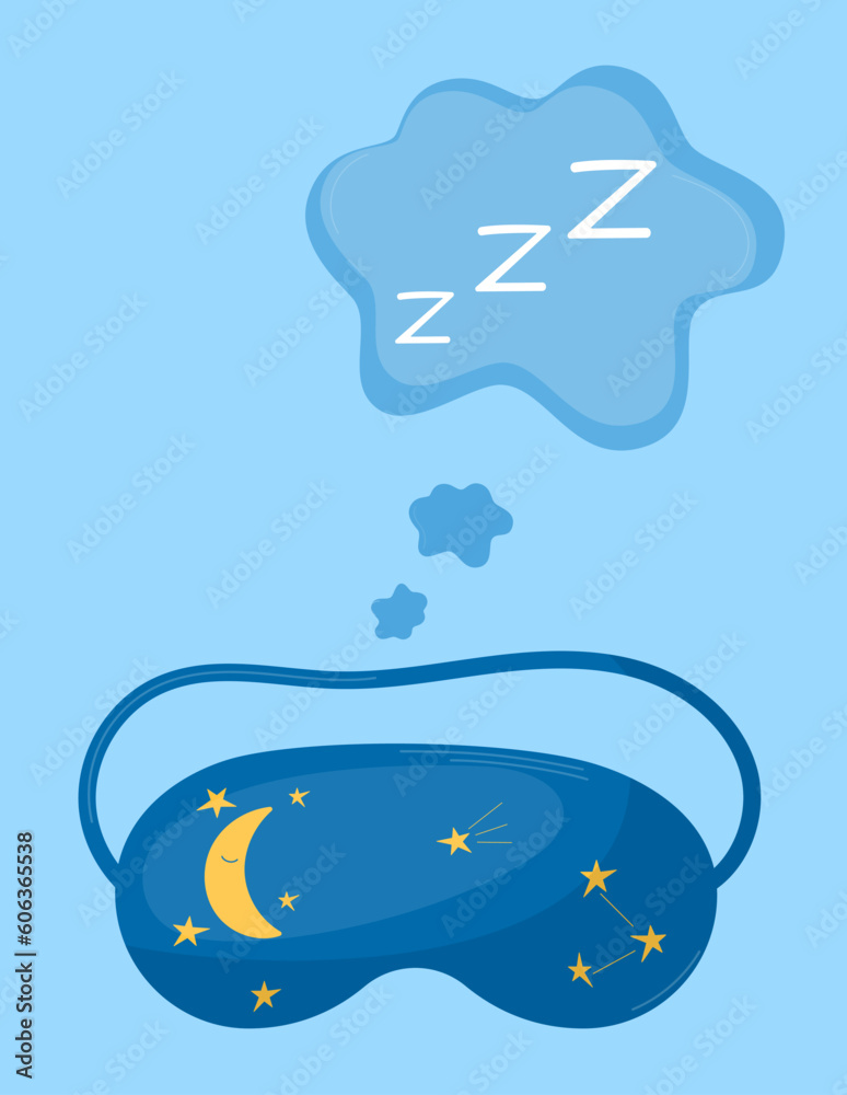 Blue sleep mask with moon and stars. Mask for sleeping. Vector ...
