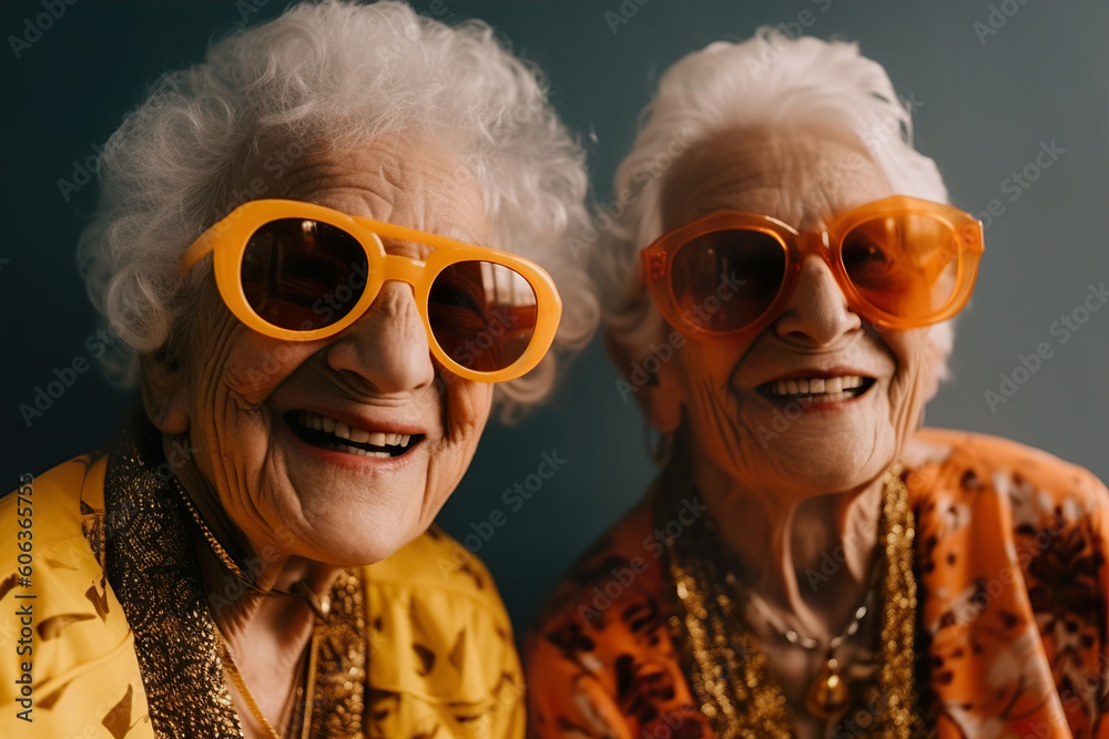 Beautiful seniors couple. Smiling old women with trendy clothes. Happy ...