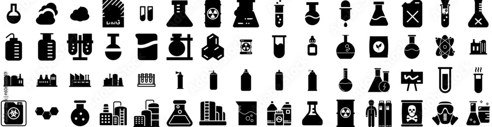 Set Of Chemical Icons Isolated Silhouette Solid Icon With Toxic ...