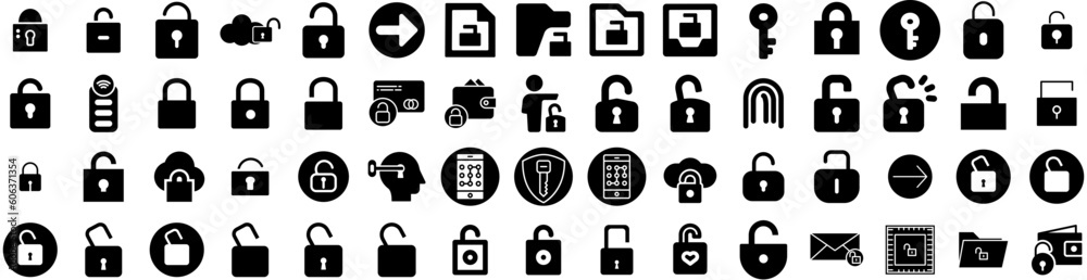 Vetor de Set Of Unlock Icons Isolated Silhouette Solid Icon With Vector ...
