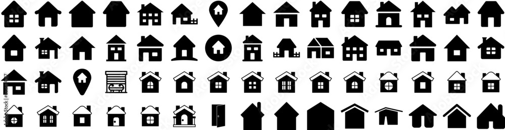 Set Of House Icons Isolated Silhouette Solid Icon With Architecture ...