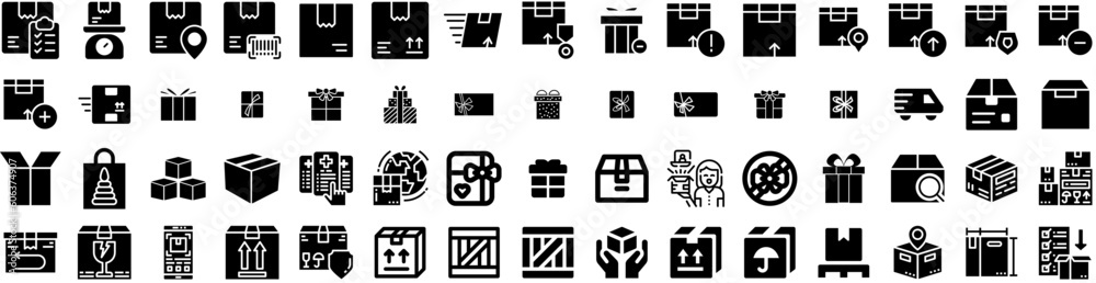 Set Of Package Icons Isolated Silhouette Solid Icon With Set, Product ...