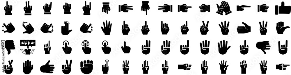 Poster Set Of Gesture Icons Isolated Silhouette Solid Icon With Symbol ...