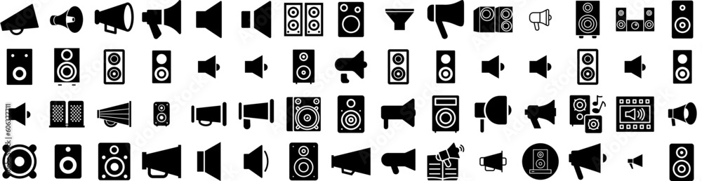 Set Of Loudspeaker Icons Isolated Silhouette Solid Icon With Loud ...