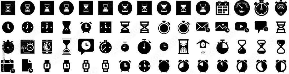 Set Of Timer Icons Isolated Silhouette Solid Icon With Time, Icon ...