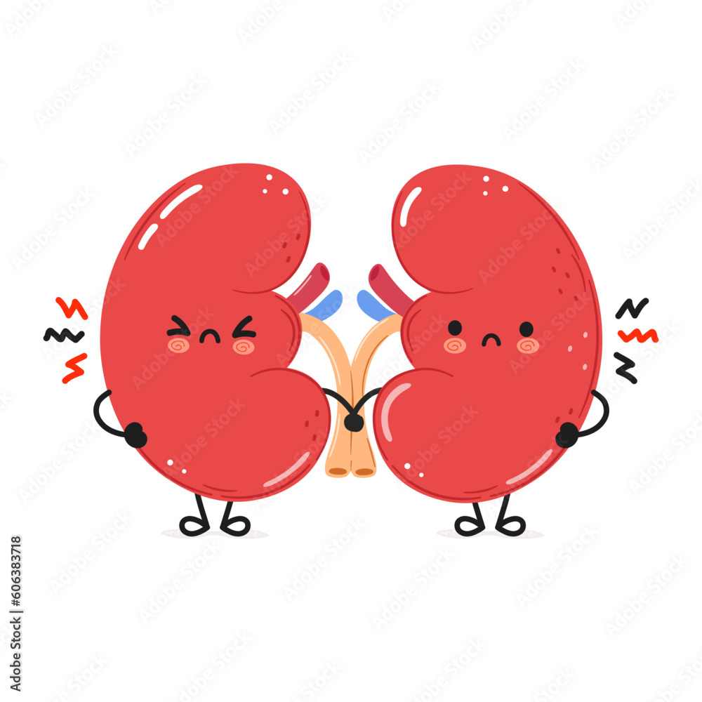 Cute angry Kidneys organ character. Vector hand drawn cartoon kawaii ...