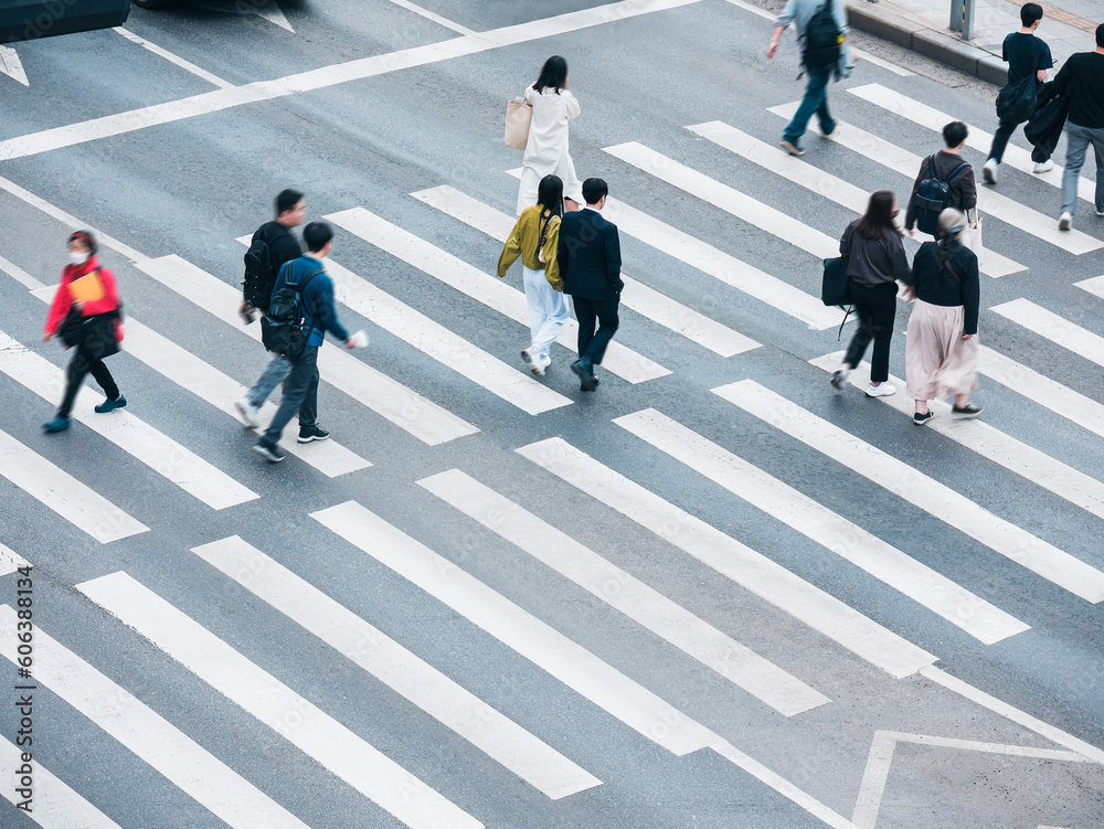 People walking on Crosswalk City street Business Area safety sign Stock ...