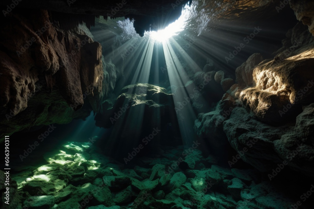 underwater cave system with hidden tunnels and dazzling rock formations ...