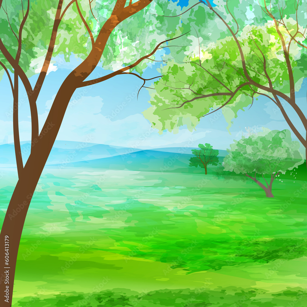 Garden of Eden. God created grass and trees. Six Days of Creation ...