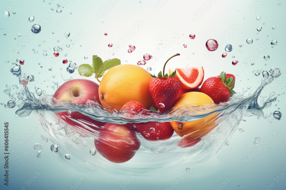 Splashing fruit on water, Fresh Fruit and Vegetables being shot as they ...