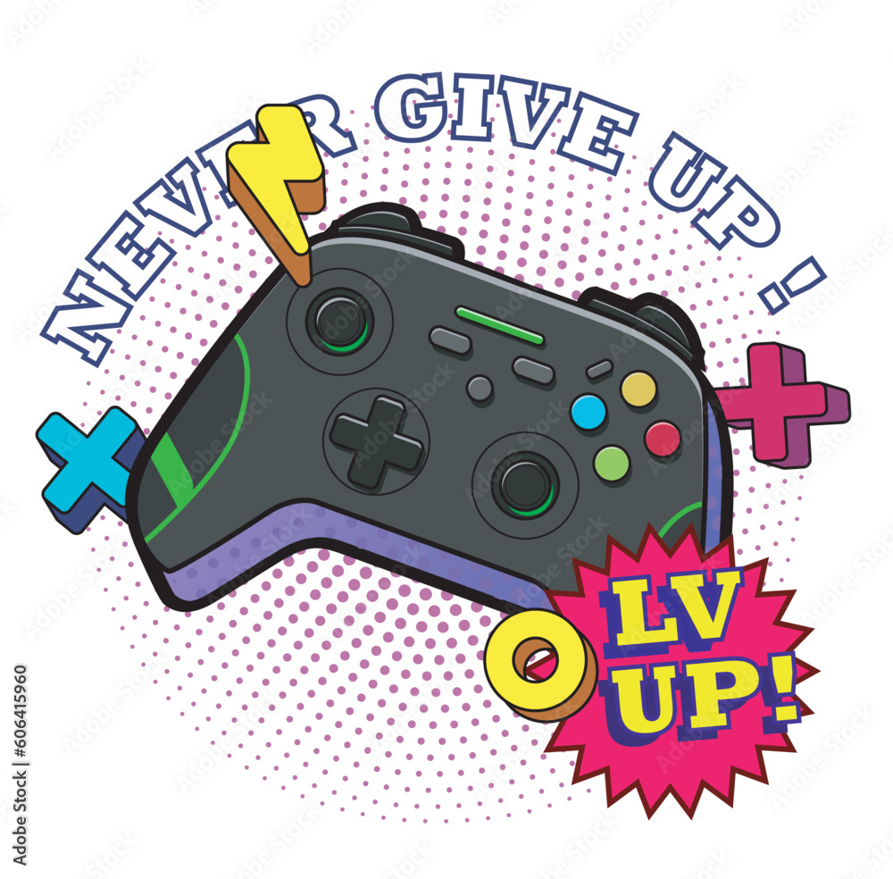 cartoon gamepad controller t-shirt designs (black version) Stock Vector ...