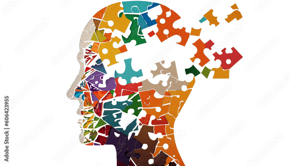 Human head profile and jigsaw puzzle, cognitive psychology or ...