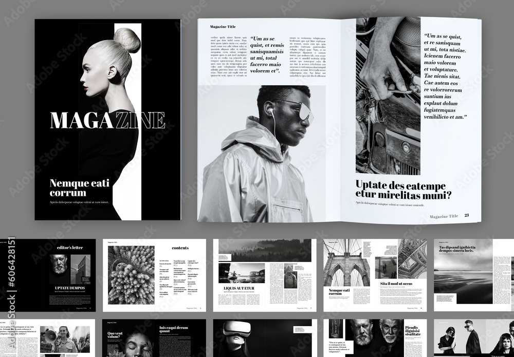 Simple Black And White Multipurpose Magazine Stock Template | Adobe Stock