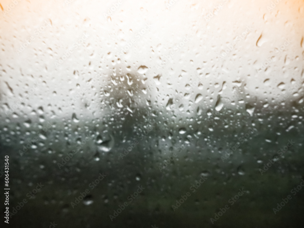 Rain drops on clear window blur. wet home window with raindrops after ...