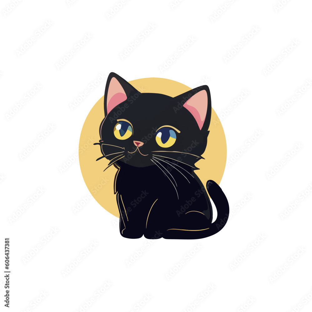 Vector cute black cat icon illustration Stock Vector | Adobe Stock