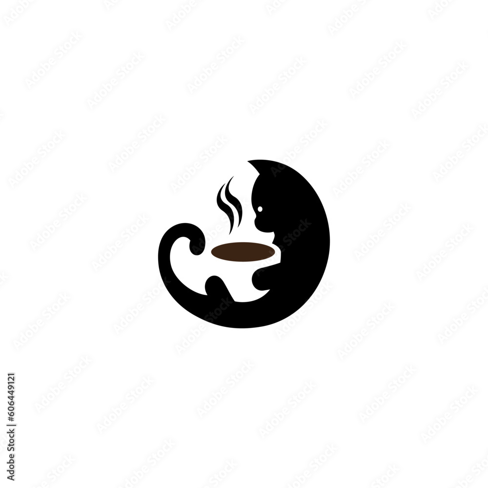cat and coffee vector illustration for an icon,symbol or logo. cat and ...