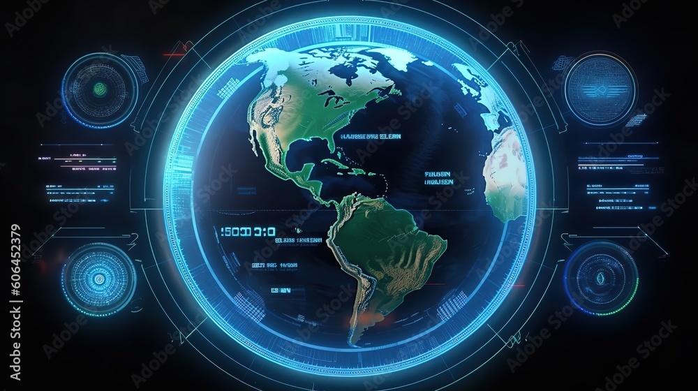 UI interface, earth globe, control center.Hud,GUI for game background design. Technology ...