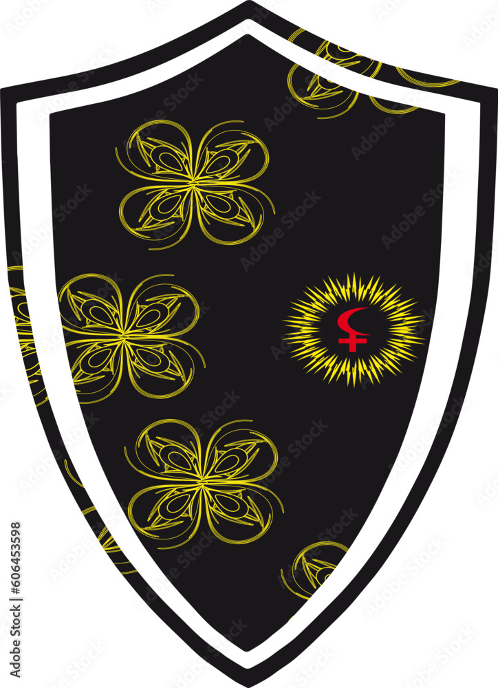Golden flowers. Lilith, astrological symbol. Coat of arms, emblem ...