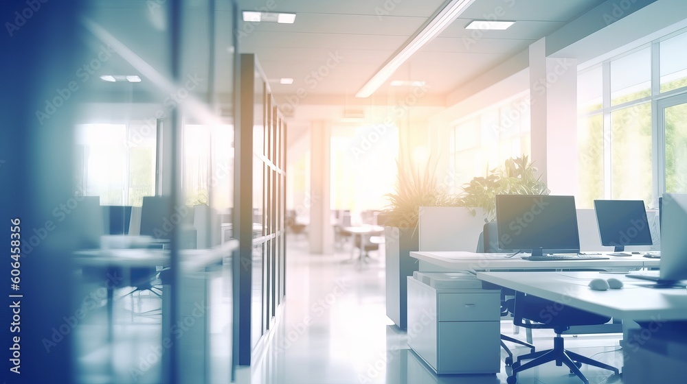 Abstract blurred office interior room. blurry working space with ...