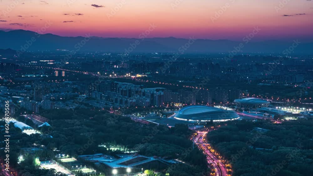 National Speed Skating Stadium city dusk day and night time-lapse Stock ...